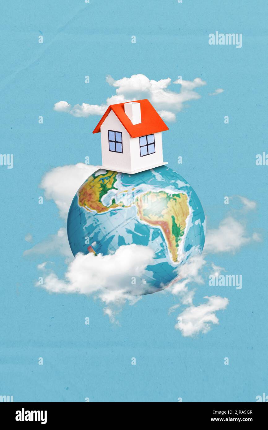 3d retro abstract creative artwork template collage of home standing ...