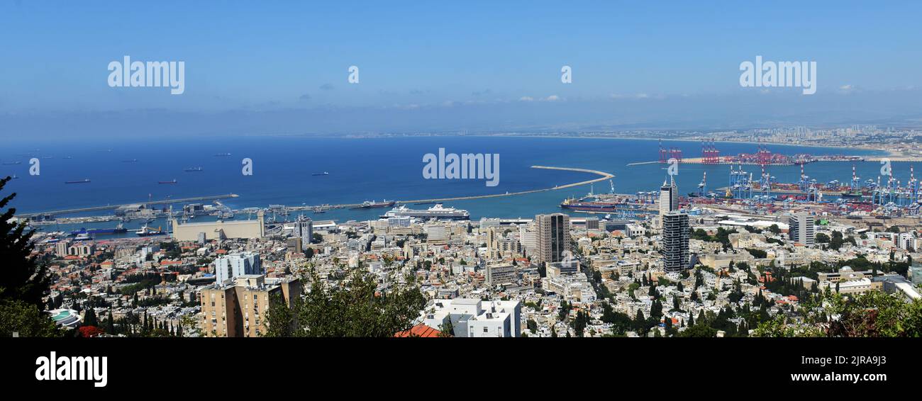 A view of the Bay of Haifa with the seaport as seen from the Carmel ...