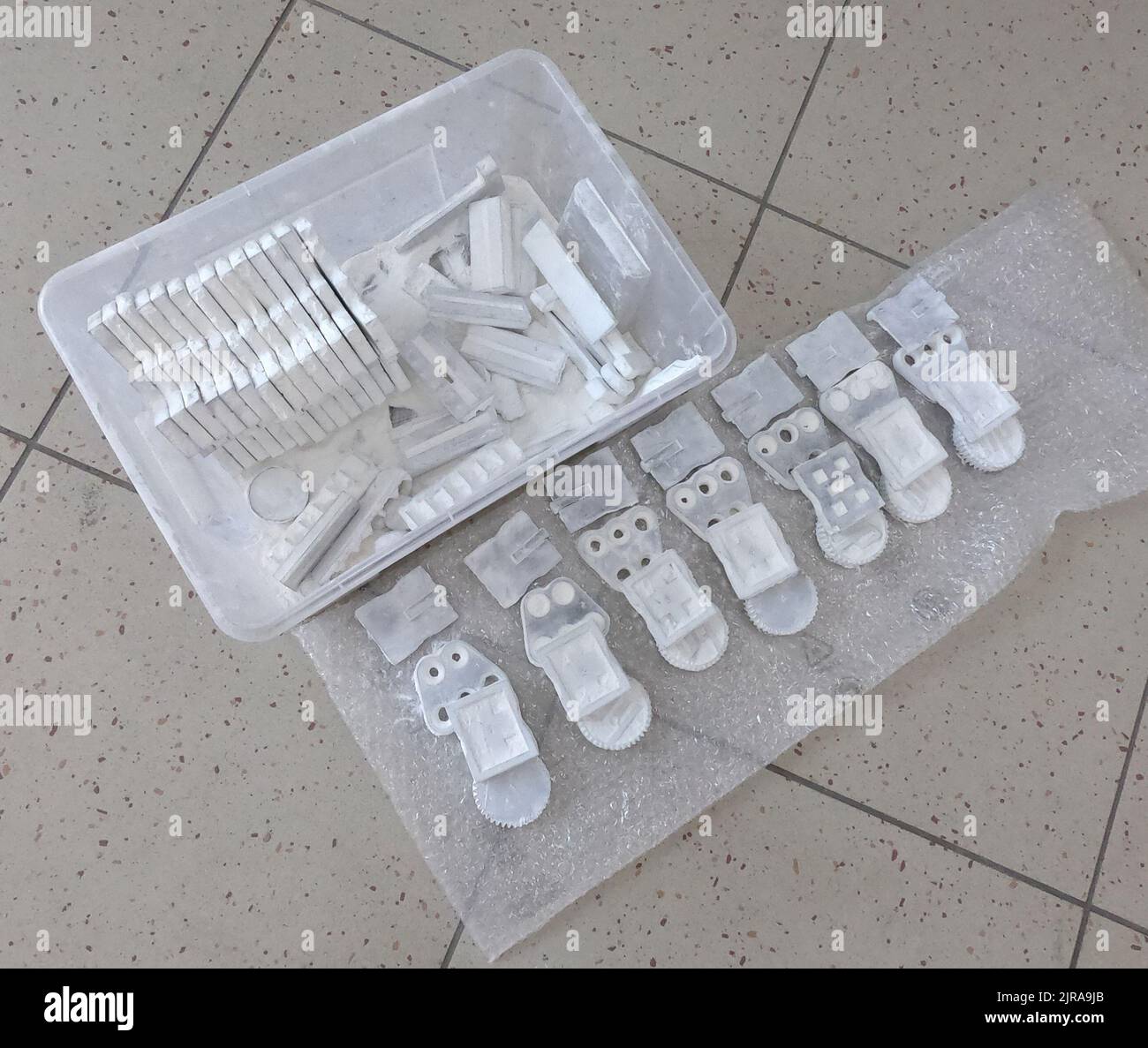 Detail objects printed on powder 3D printer and covered white polyamide ...