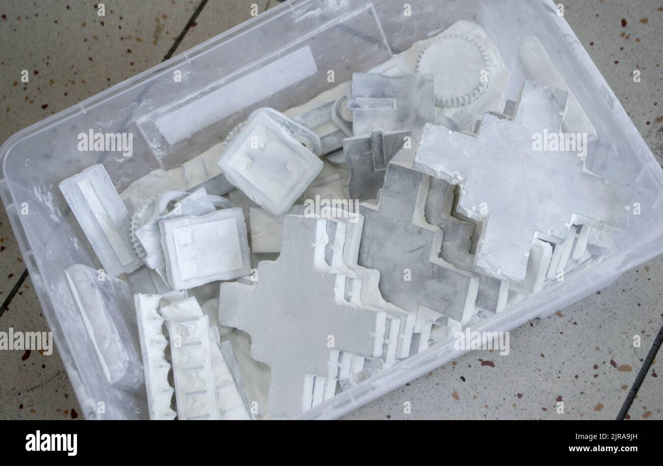 Detail objects printed on powder 3D printer and covered white polyamide ...