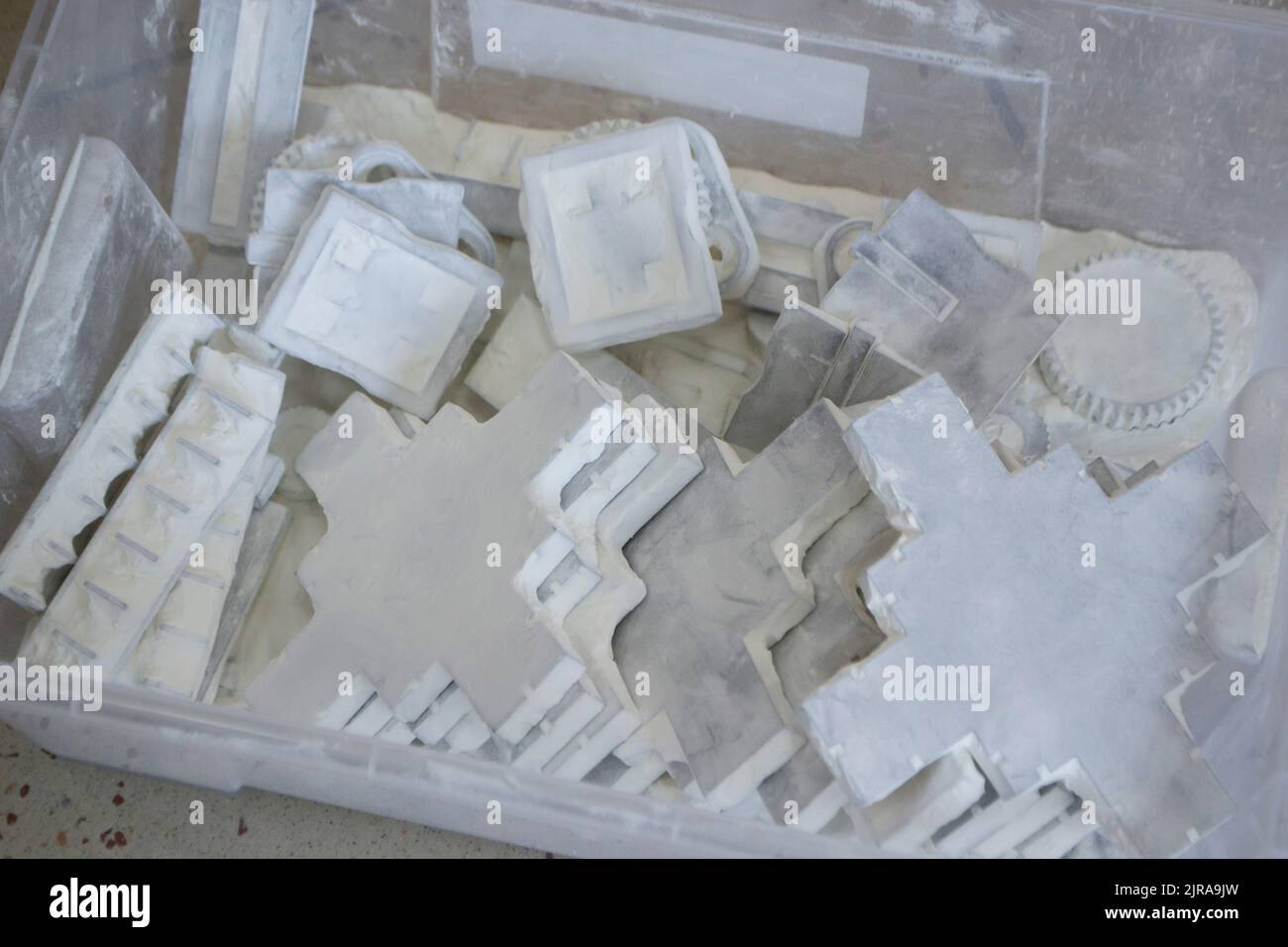 Detail objects printed on powder 3D printer and covered white polyamide ...