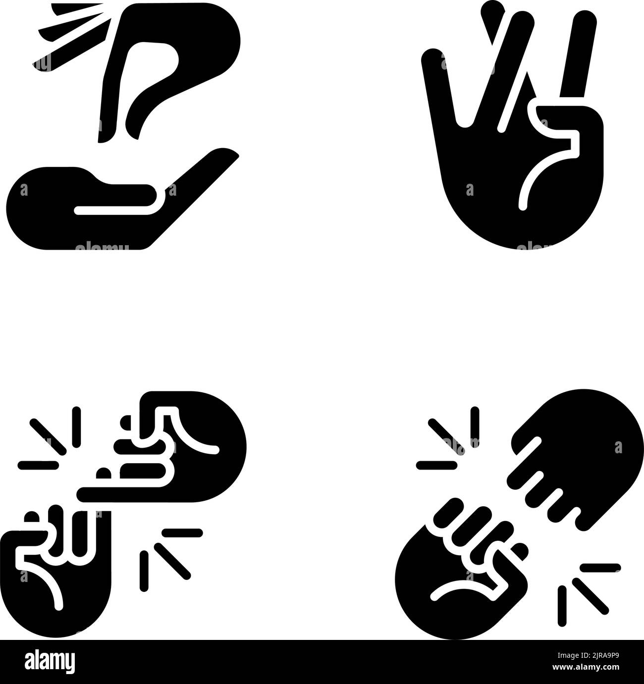 Using gestures for communication black glyph icons set on white space ...