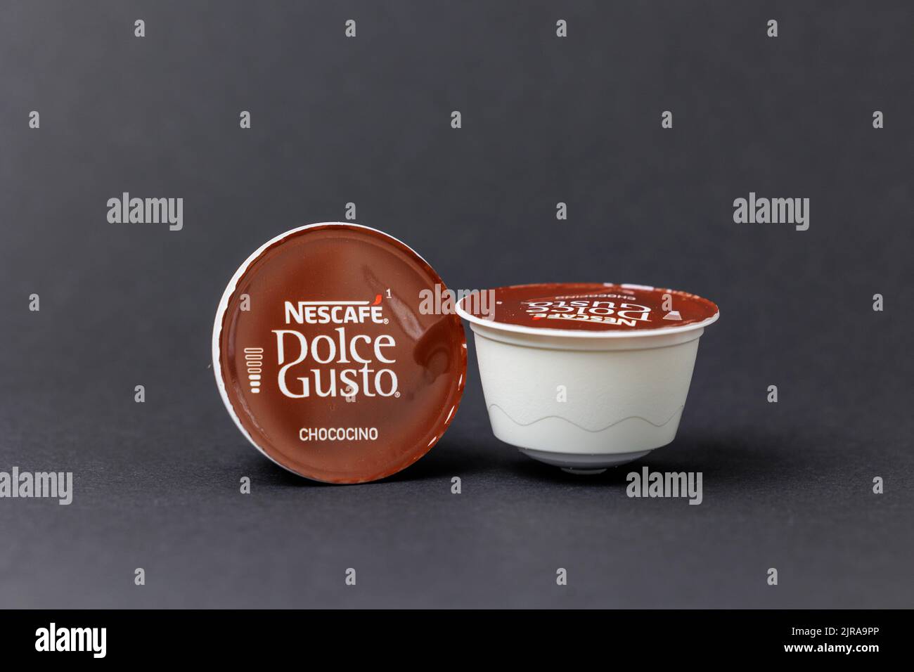 The Nescafe Dolce Gusto Coffee Capsules isolated on a gray background ...