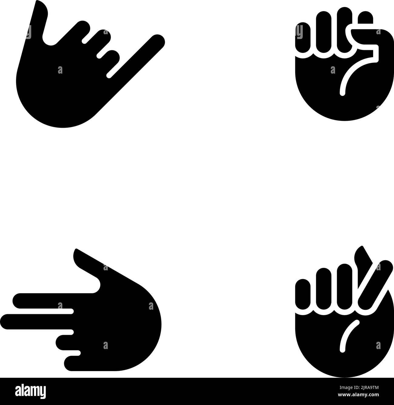 Friendly and aggressive gestures black glyph icons set on white space ...