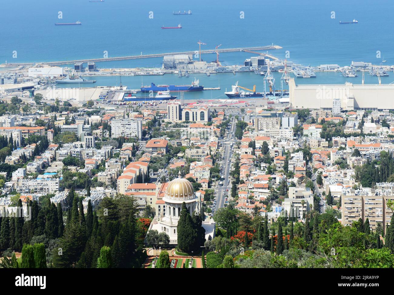 A view of the Bahai gardens and the Bahai temple from the Louis ...