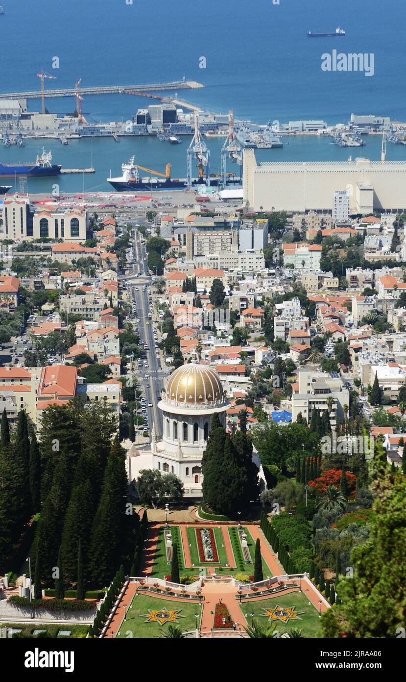 A view of the Bahai gardens and the Bahai temple from the Louis ...
