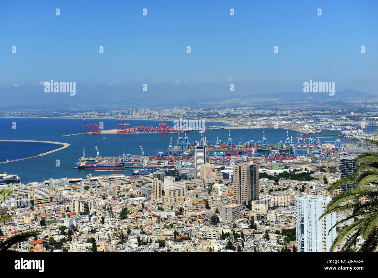 A view of the Bay of Haifa with the seaport as seen from the Carmel ...