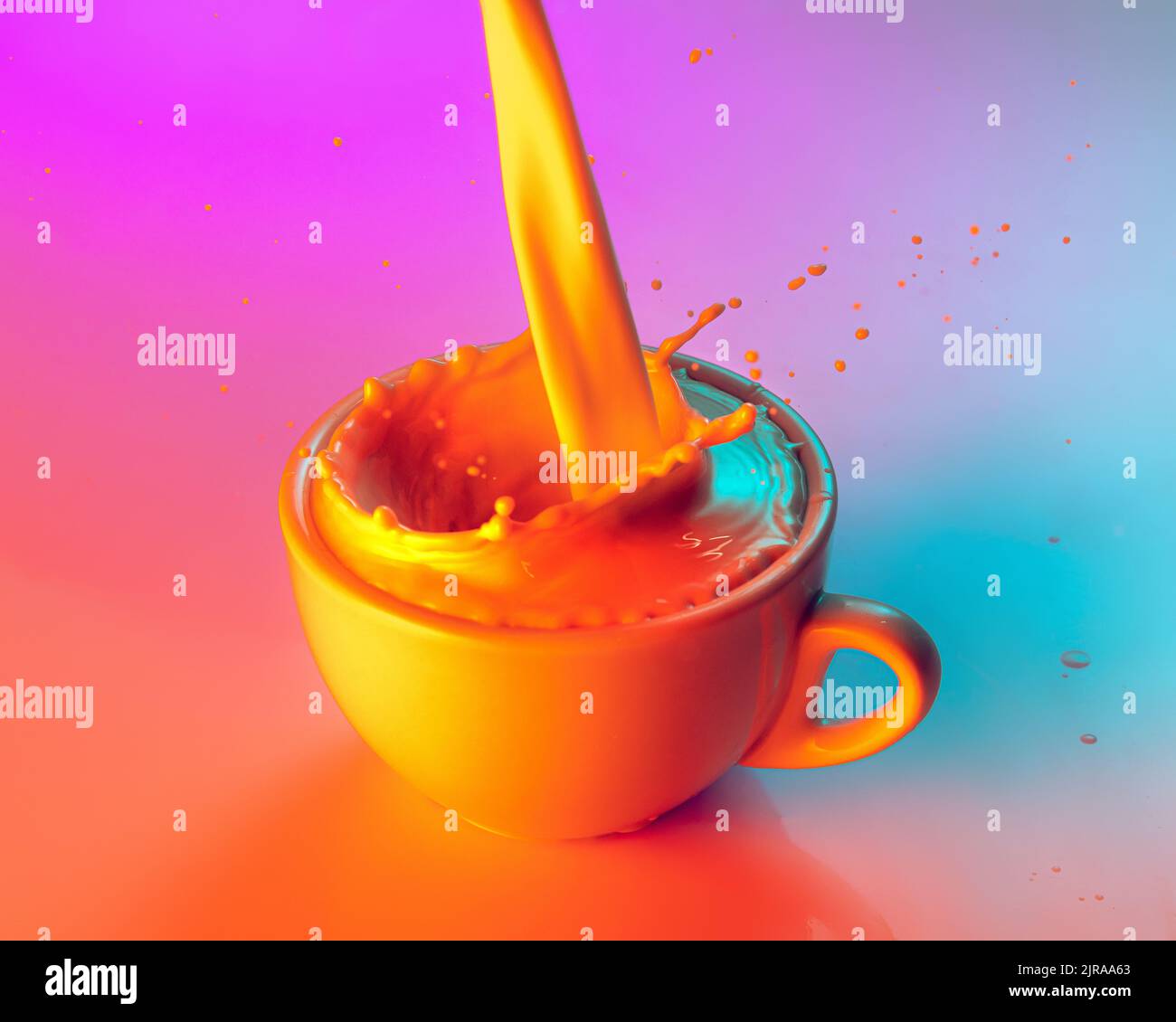 Sugar please. Cup of coffee with milk standing on mirror surface over ...