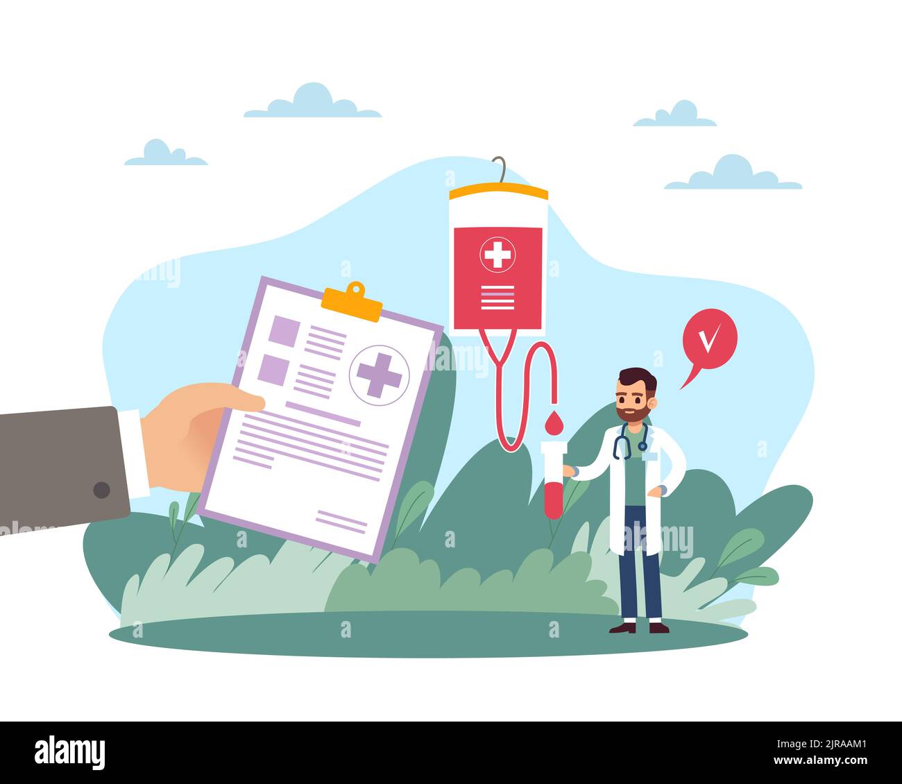 Blood donation, voluntary transfusion. Doctor in hospital, hand hold ...