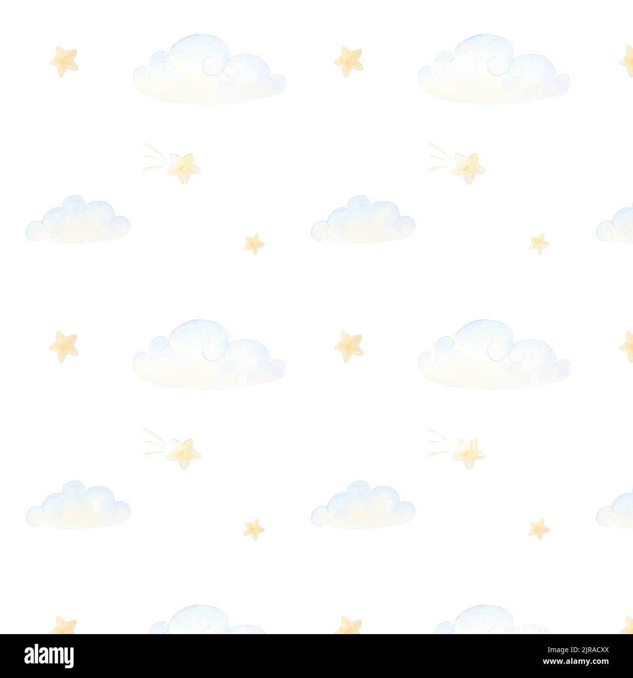 Watercolor illustration depicting vintage cute fairy tale clouds, moon ...