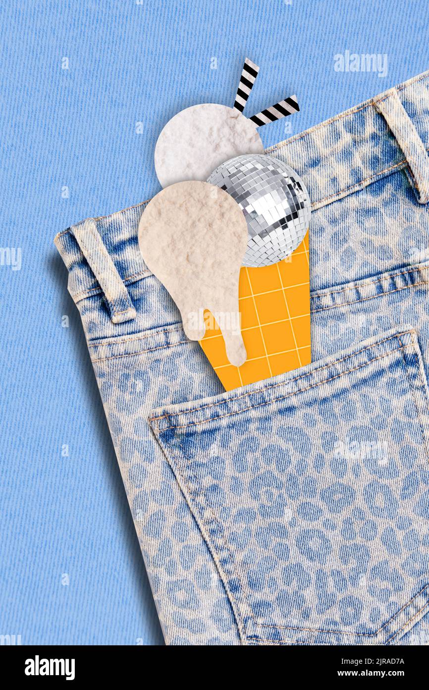 Vertical collage illustration of denim jeans leopard print ice cream ...