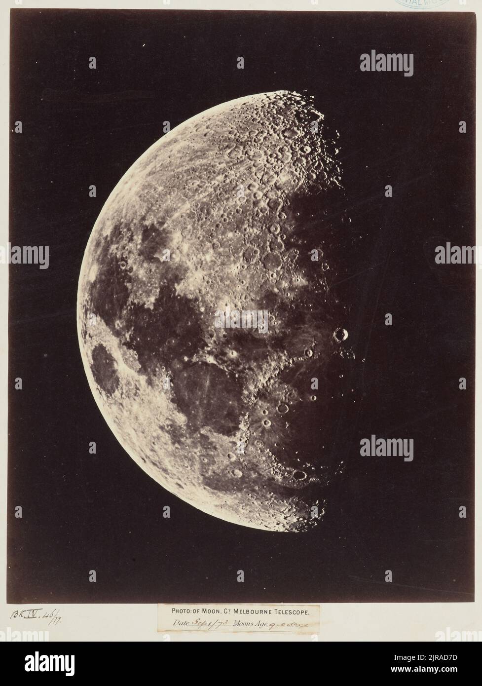 Photograph of moon, Great Melbourne Telescope, 1 September 1873, moon's ...