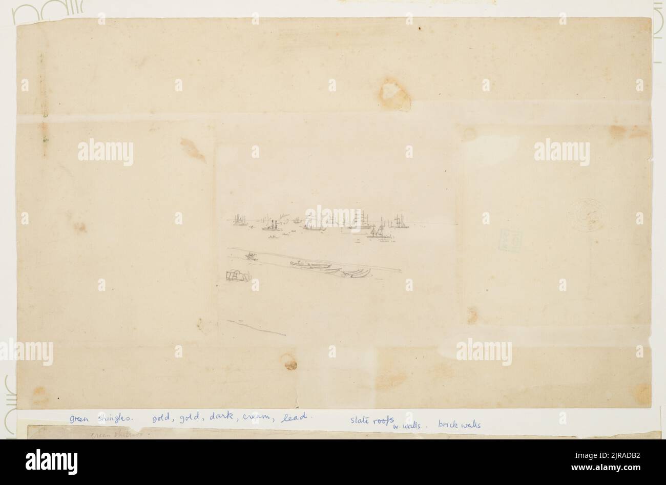 Untitled (Sketch of ships at anchor), 1869 , by Nicholas Chevalier ...