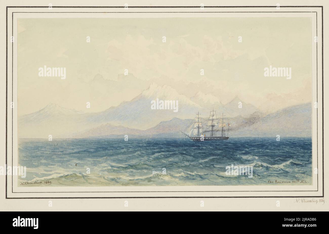 The Kaikoura Mountains, N.Z., 1869, by Nicholas Chevalier Stock Photo ...