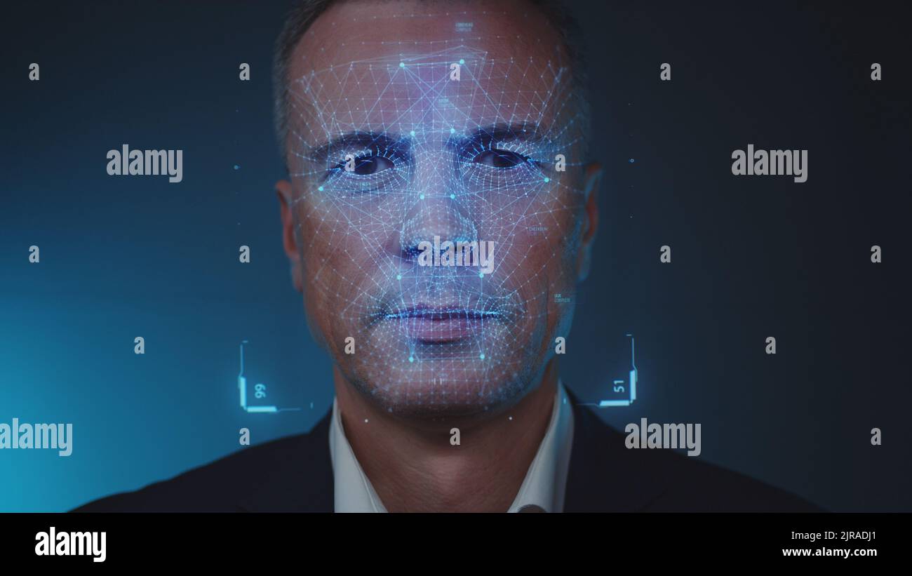 3D Render of middle aged businessman looking at camera while using ...