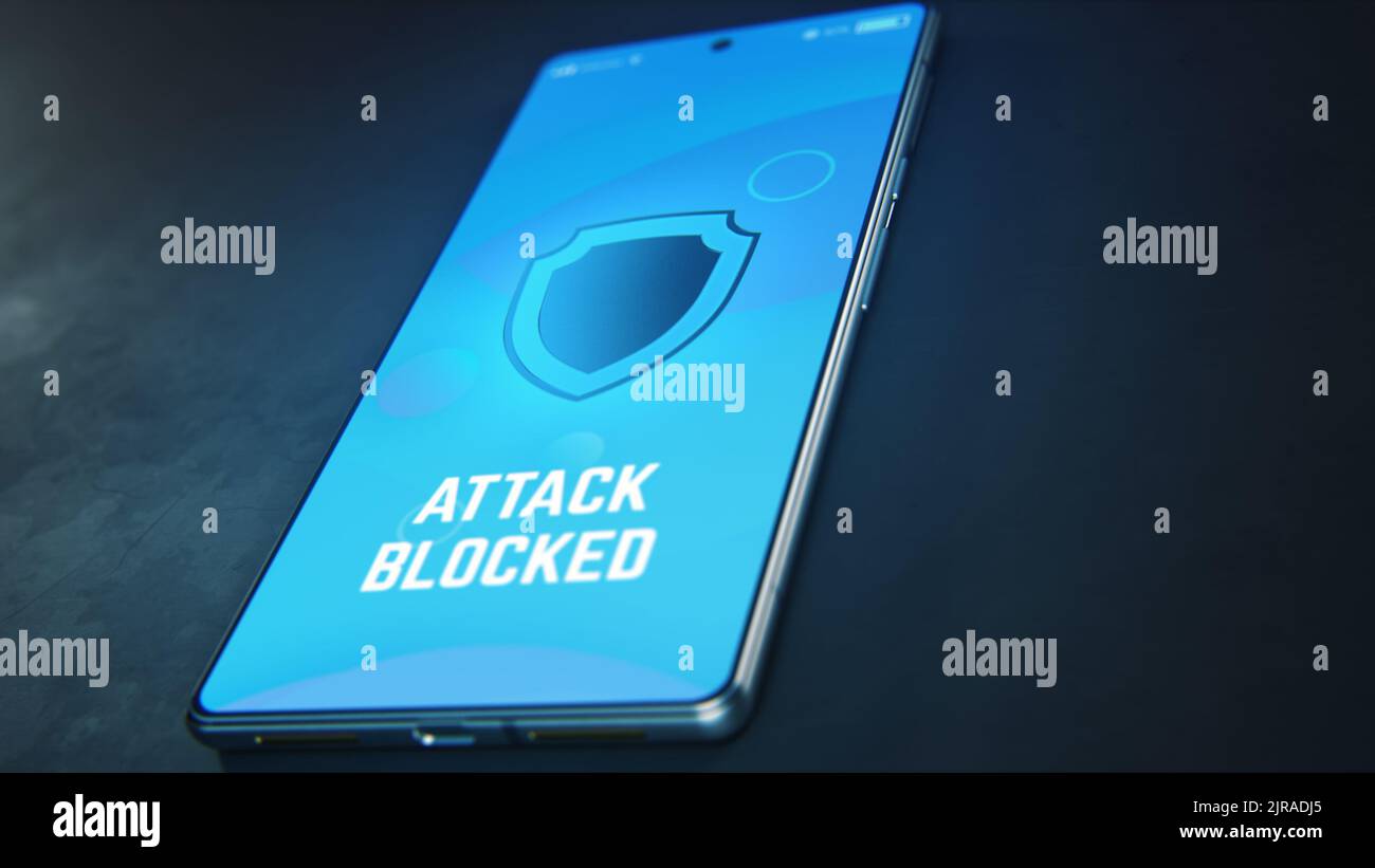 3D Render of modern mobile phone protected from cyber attack by ...