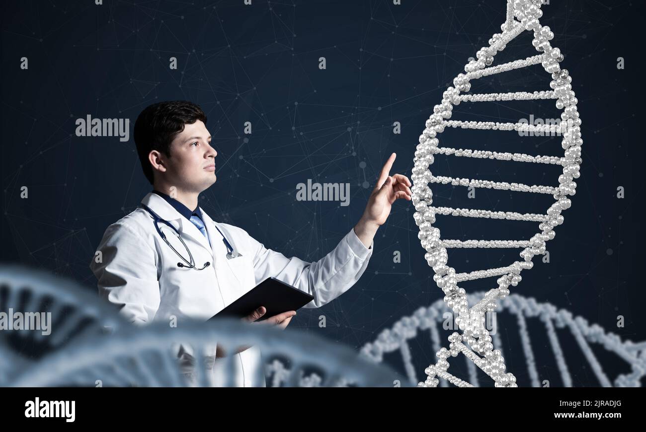 Doctor and Digital DNA Research Stock Photo - Alamy