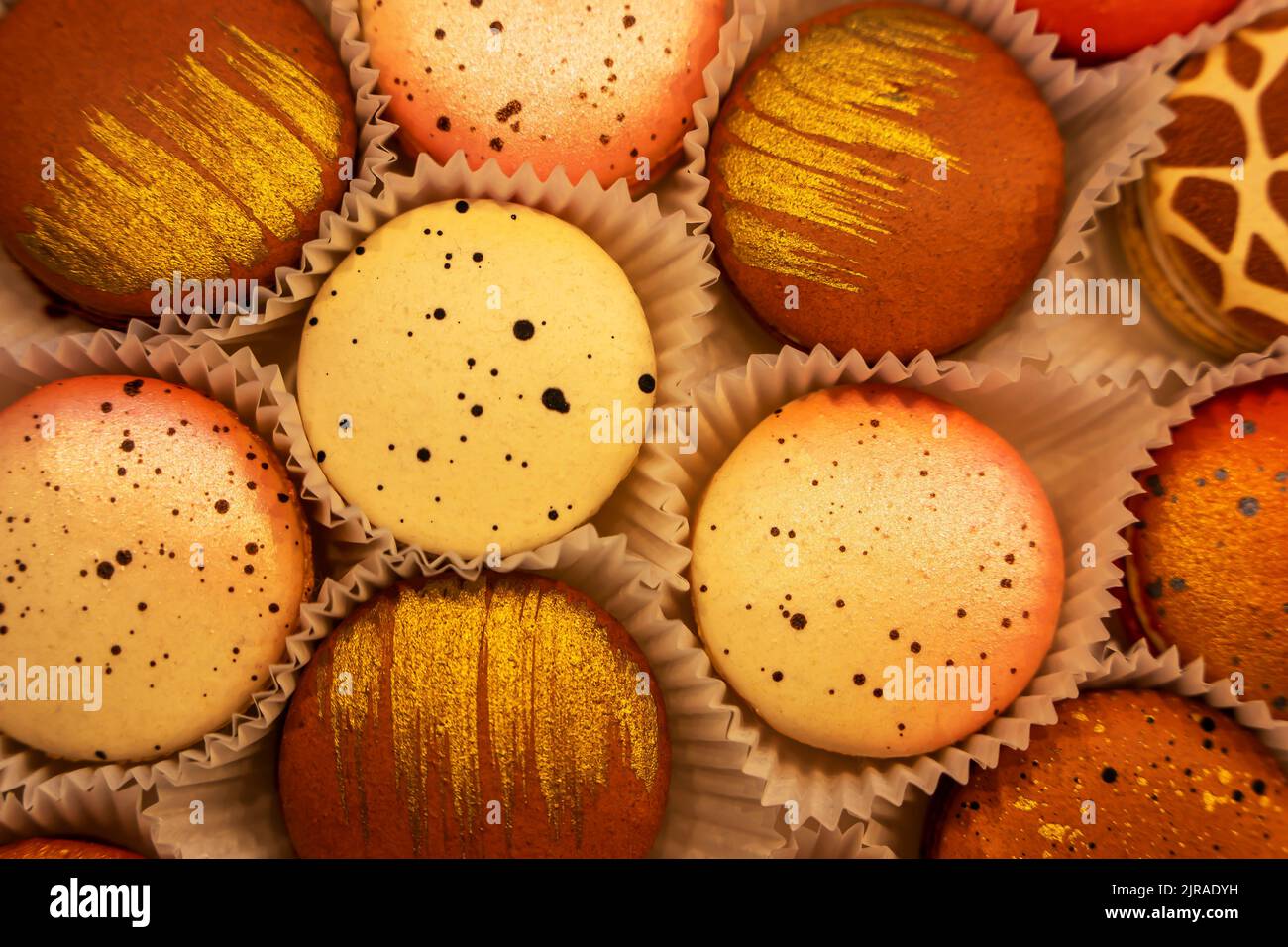 delicious macaroni cookies. Multi-colored macaroni biscuits in a box ...