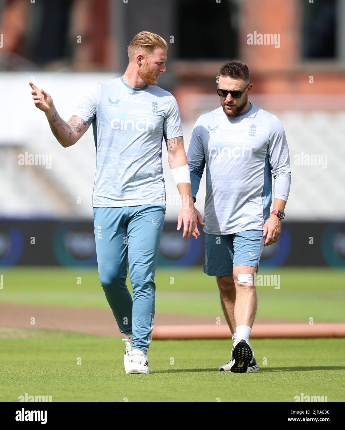 England's Ben Stokes and head coach Brendon McCullum during a nets ...