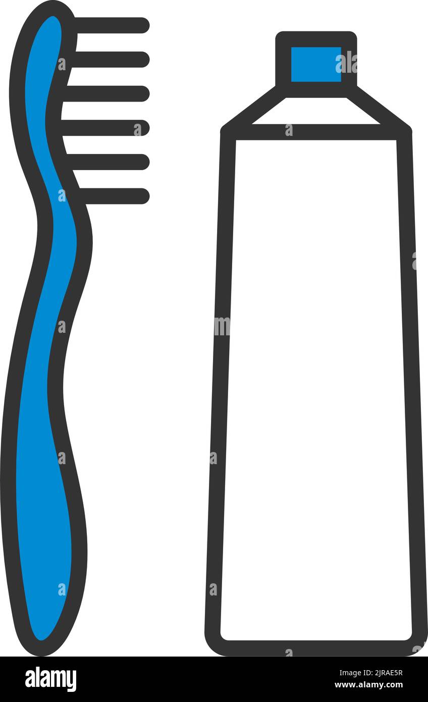 Toothpaste And Brush Icon. Editable Bold Outline With Color Fill Design ...