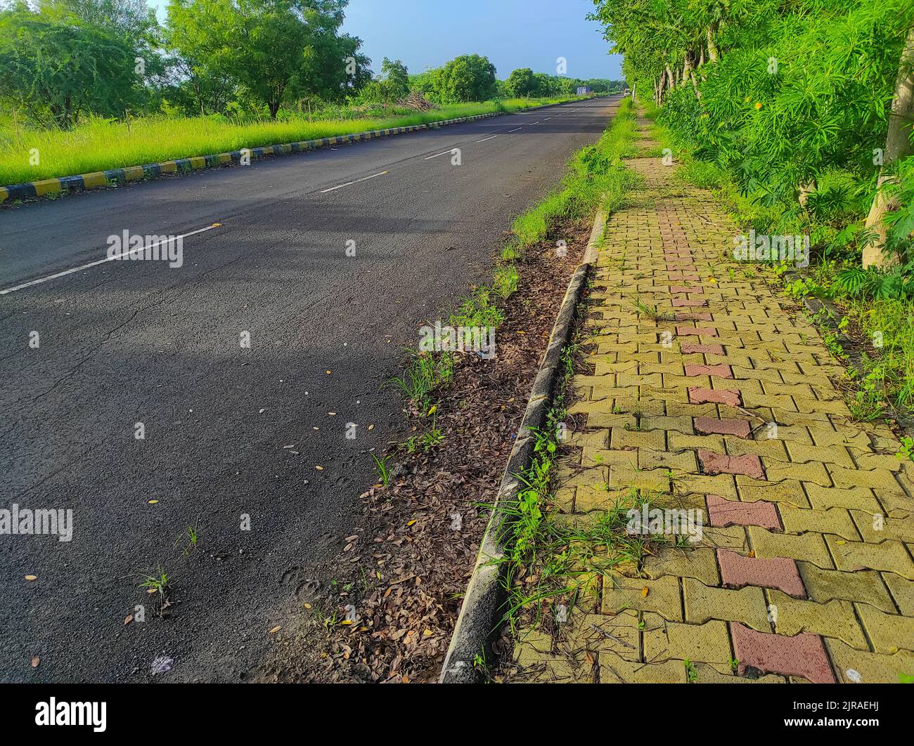 A Beautiful Shot Concrete Block Footpath Road Side In The Park Photo ...