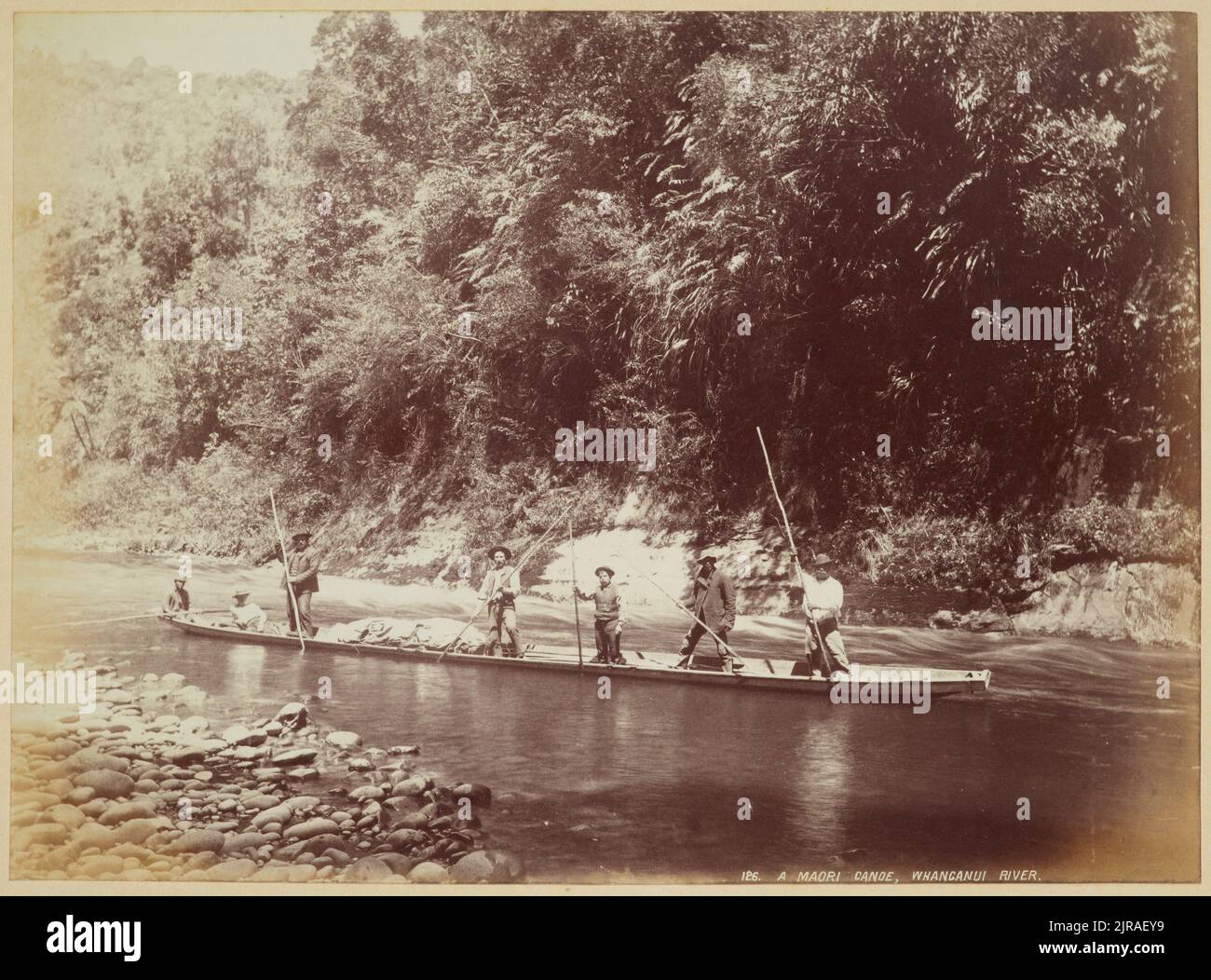A Maori canoe, Whanganui River, circa 1890, Wellington, by ...