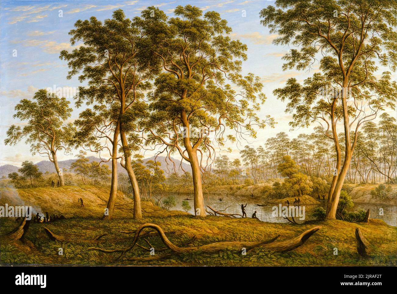 Natives on the Ouse River, Van Diemen’s Land, landscape painting in oil ...