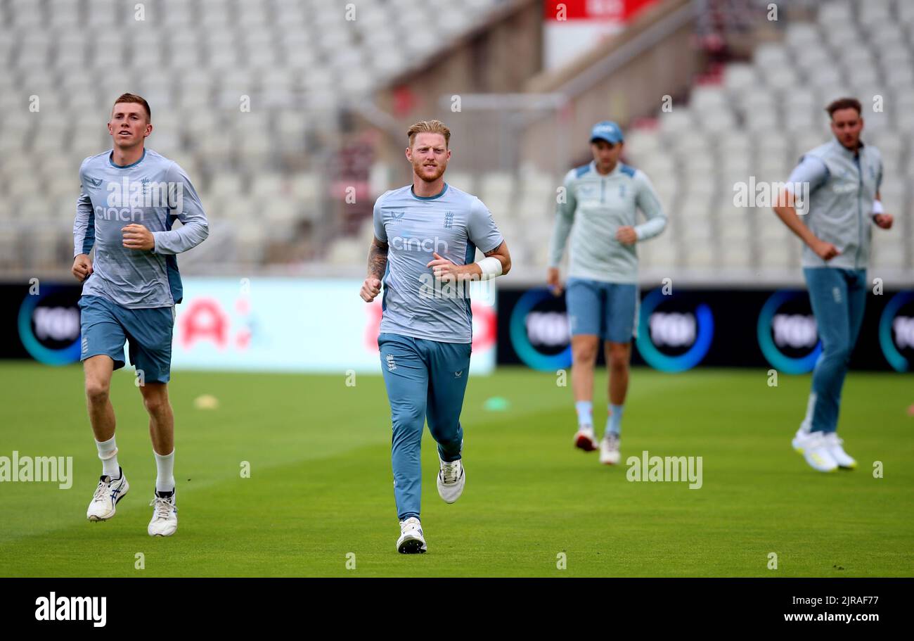 England's Ben Stokes (centre) during a nets session at Emirates Old ...