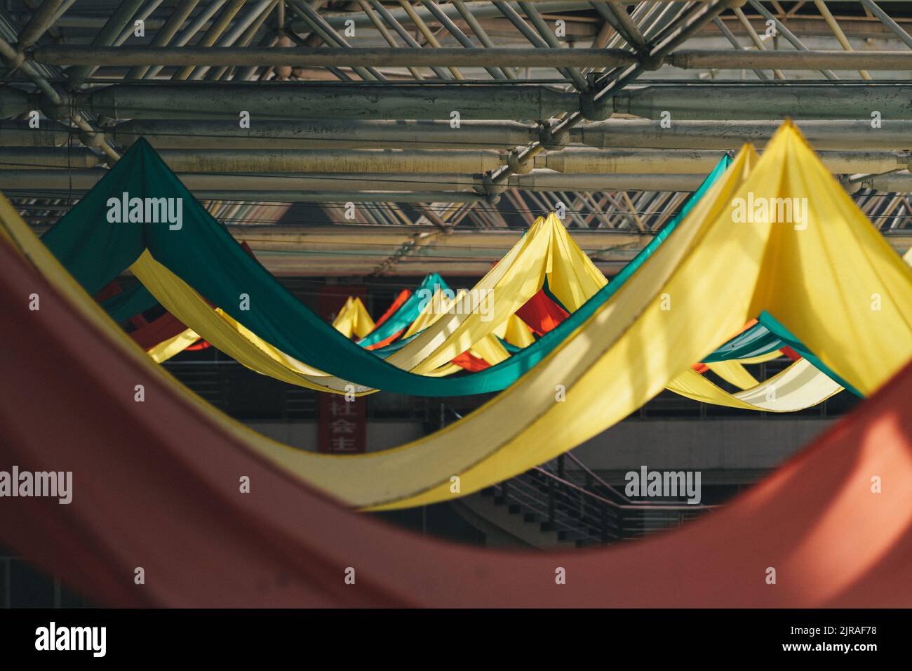 Interior decoration with colorful ceiling drape Stock Photo - Alamy