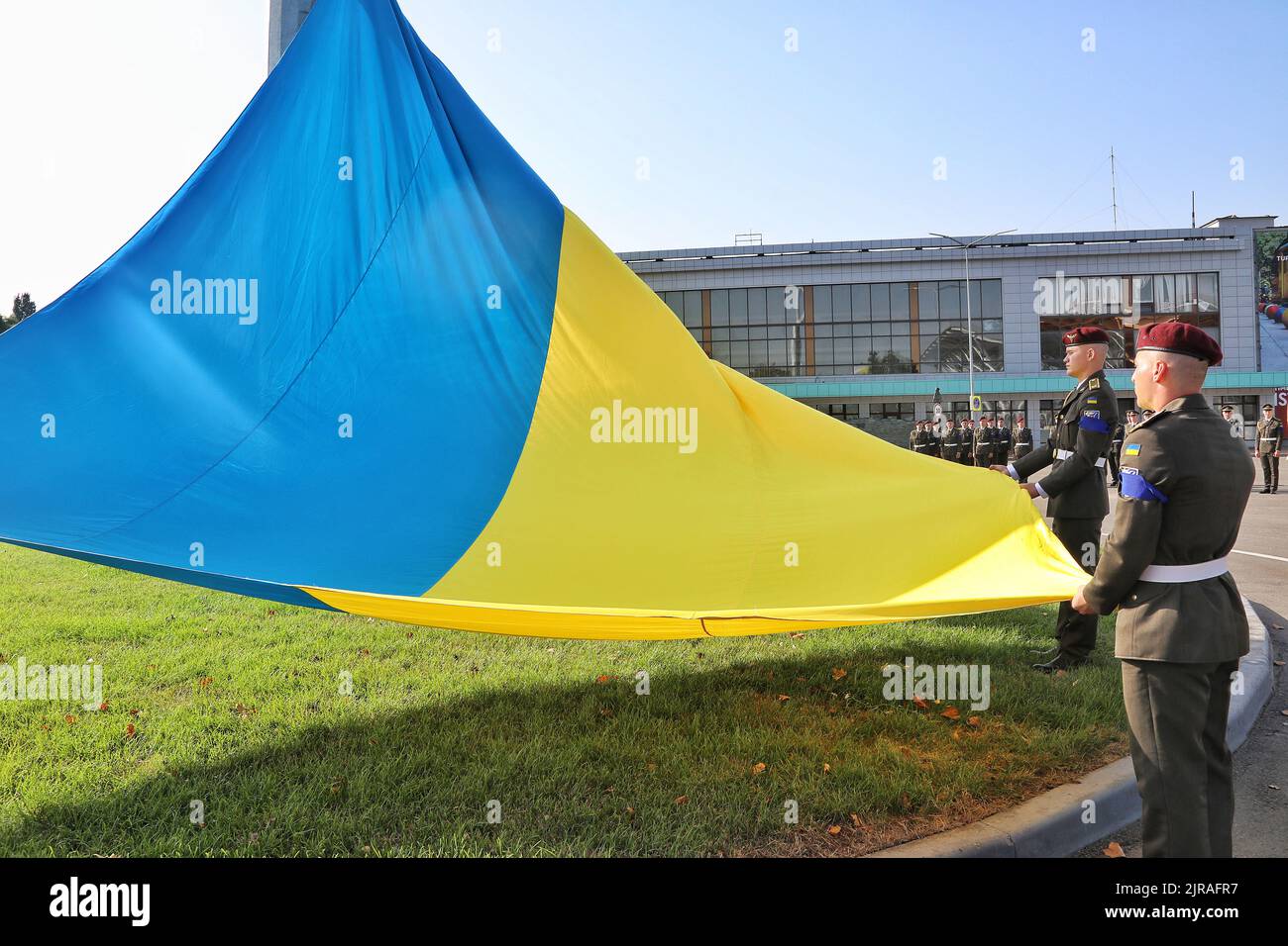ODESA, UKRAINE - AUGUST 23, 2022 - Honour guards raise the State Flag ...