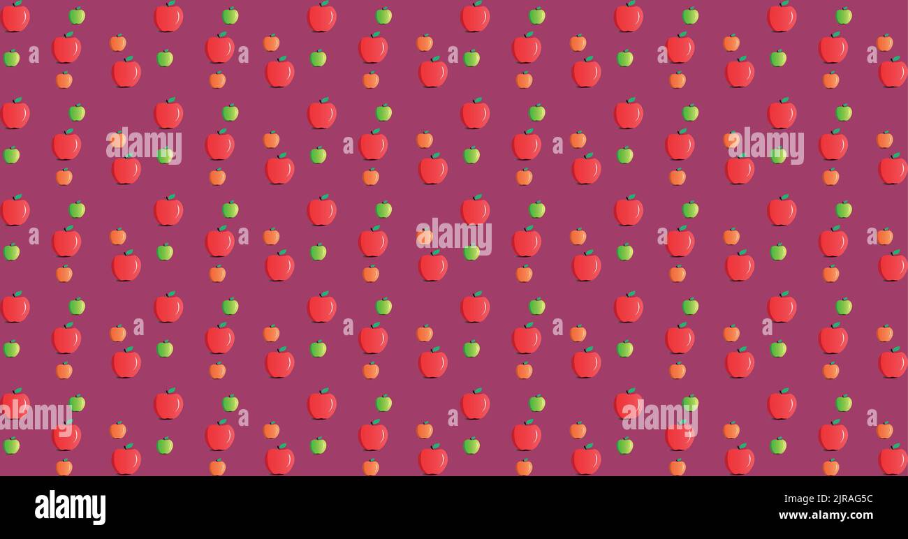 A design of red apples icons on purple background with seamless pattern ...