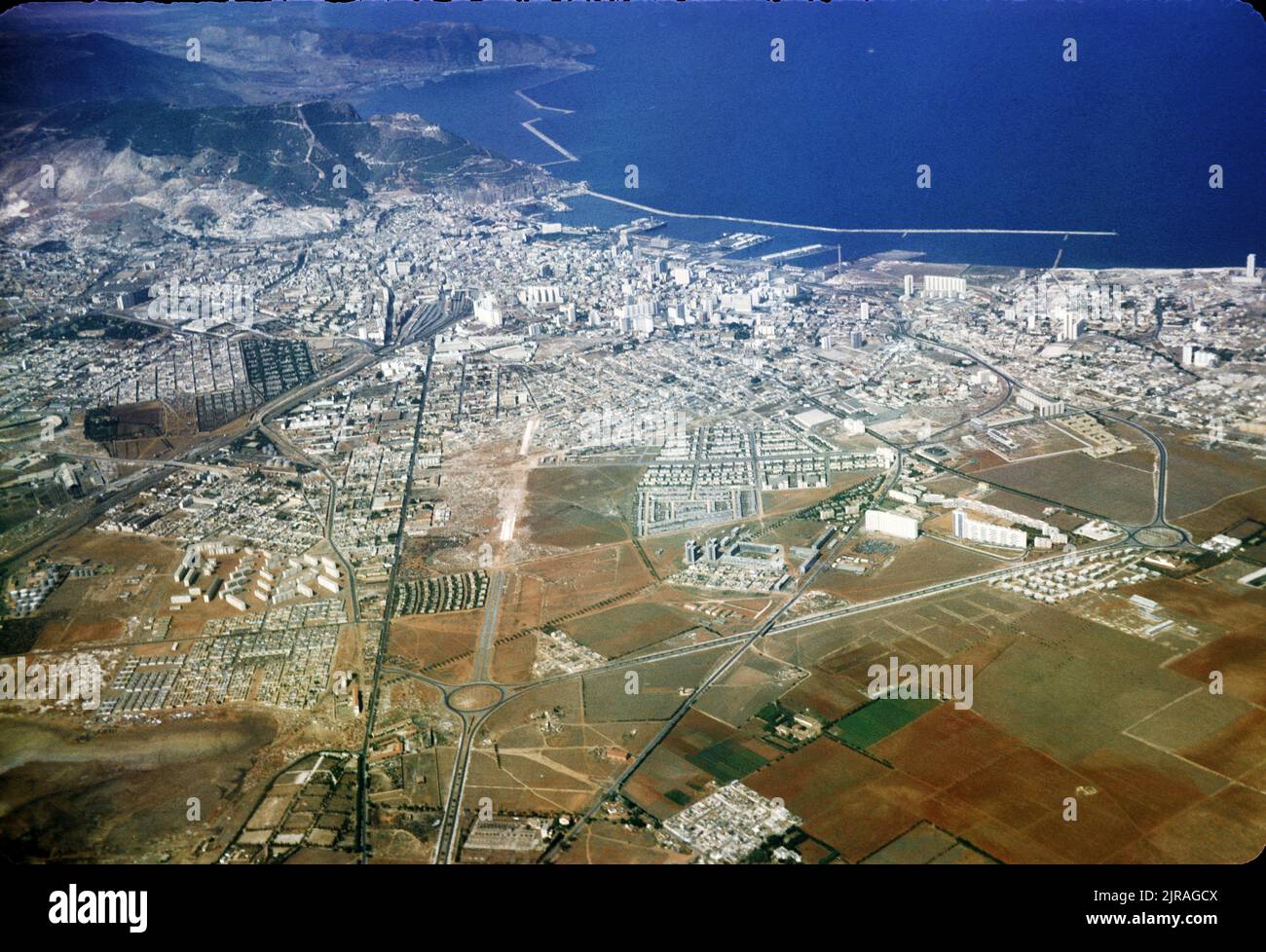 Algeria, Oran: aerial view of the city and its harbour by the ...