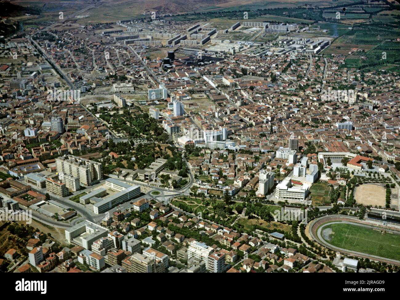 Algeria, Setif: aerial view of the city, 1963. Urban development with ...