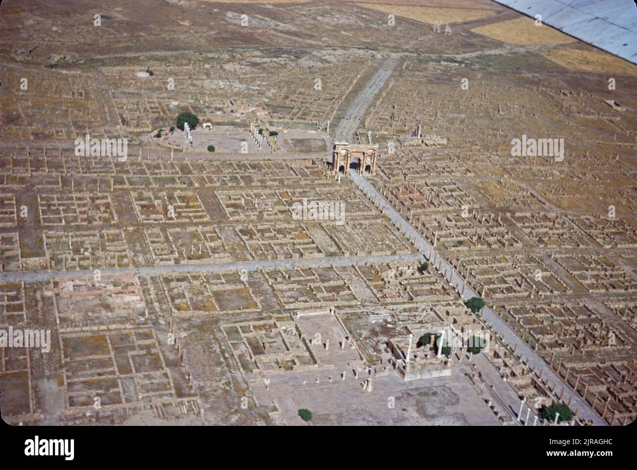 Algeria, Timgad, in the Aures Mountains of Algeria: aerial view of the ...