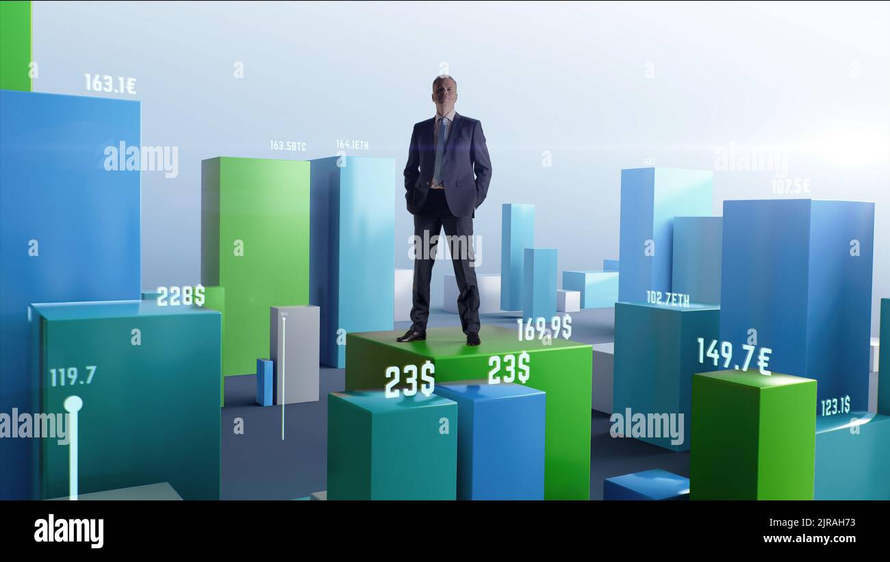 Zoom out view of mature male entrepreneur in suit walking and standing ...