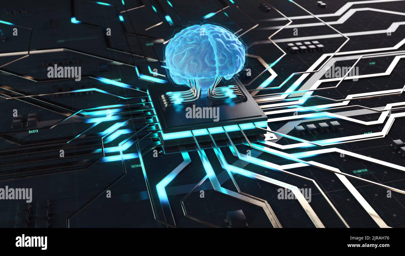3D Render of Artificial intelligence concept of digitalization, microchip with 3d artificial ...
