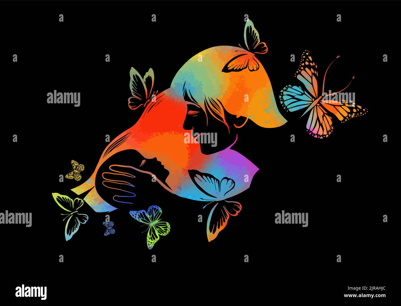 Abstract mother with a child . Colorful Mother s Day card. Woman ...