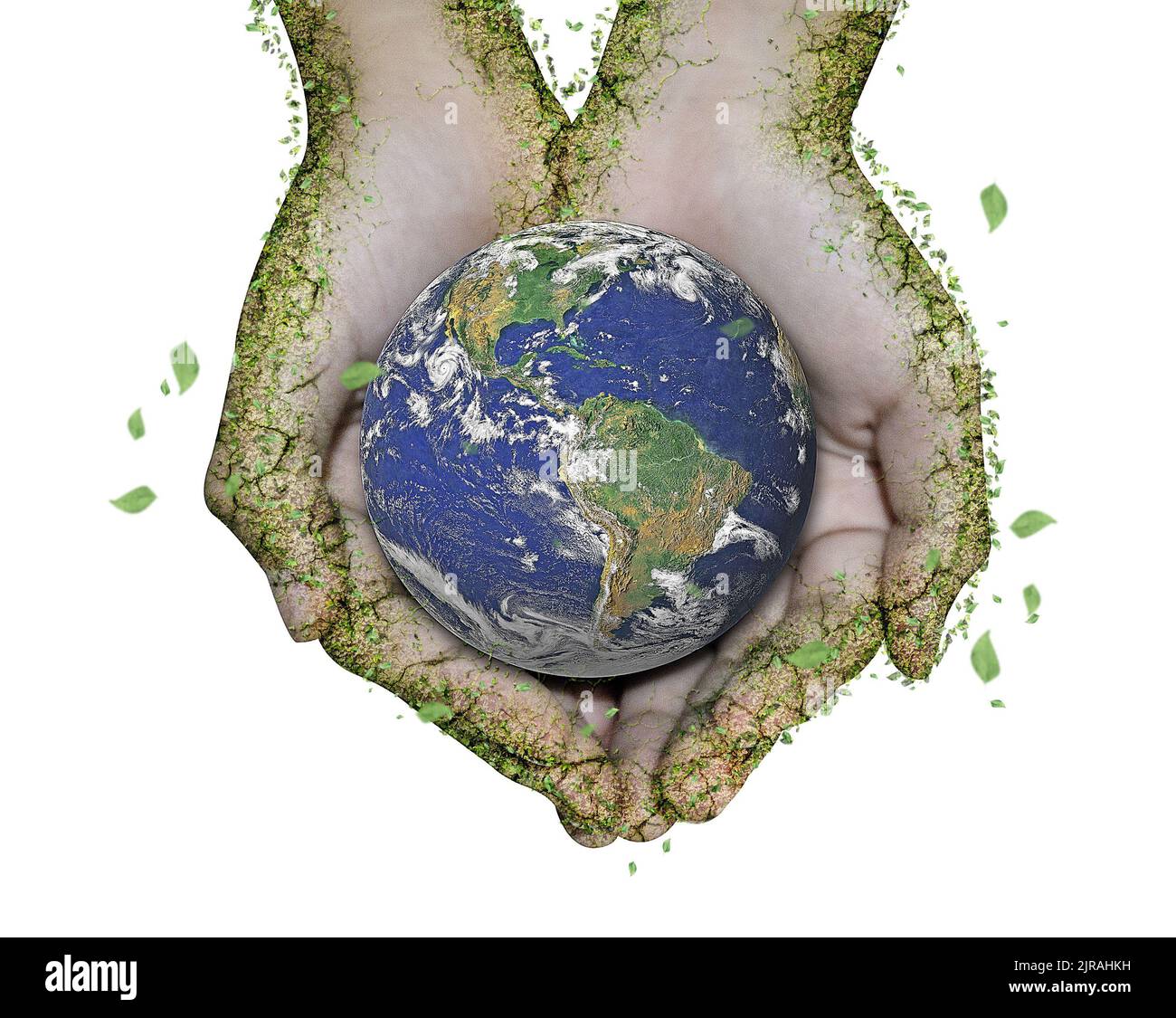 Earth planet in female hand with green leaves for Save the world ...