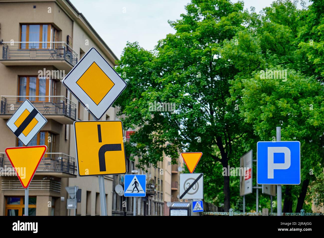 Road signs in the streets of Krakow Stock Photo - Alamy