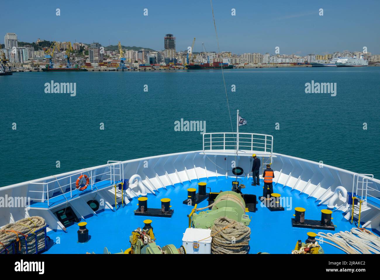 Durres, Albania - 5 May 2022: a ferry enters the port of Durres on ...