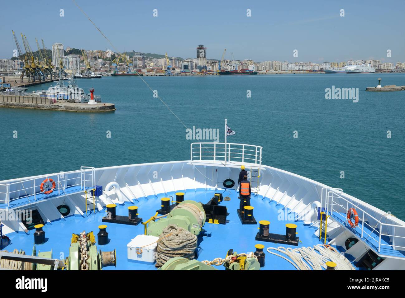Durres, Albania - 5 May 2022: a ferry enters the port of Durres on ...