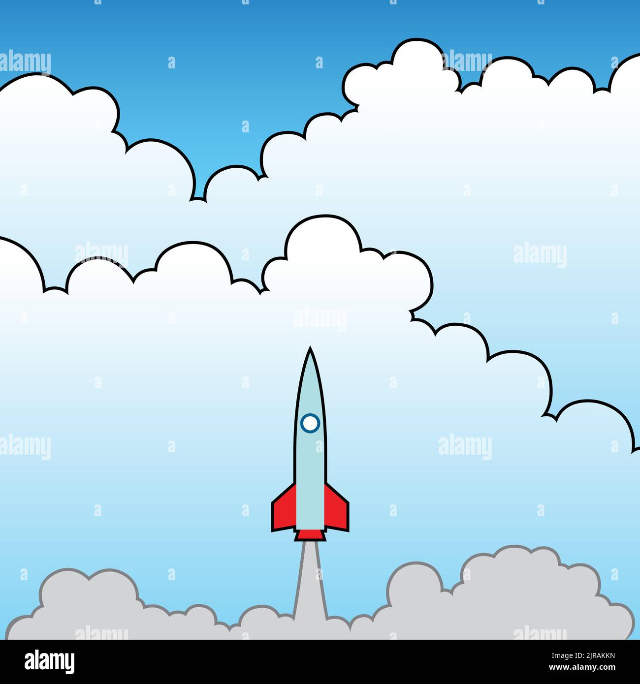 Space Illustration of a Rocket Launching and Flying into the Cloudy Sky ...
