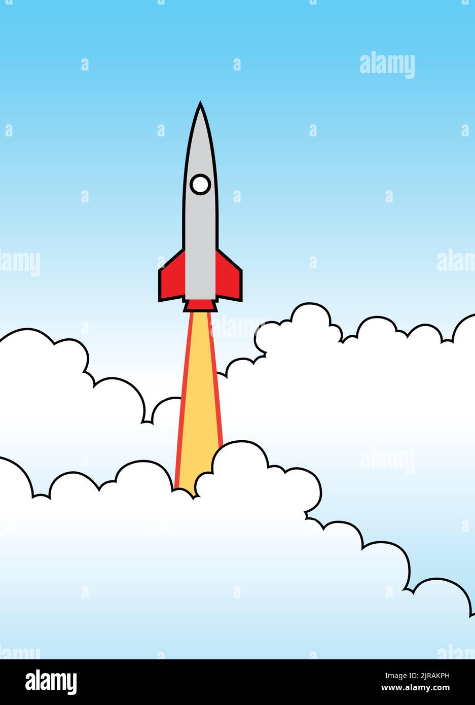 Illustration of a Rocket Launching and Flying into the Blue Sky Stock ...