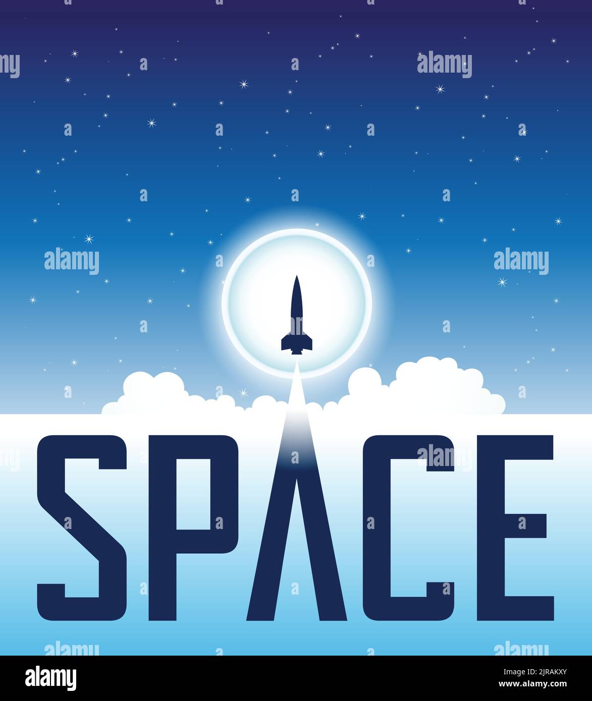 Illustration of Space Poster of a Launching Rocket Over a Blue Night ...