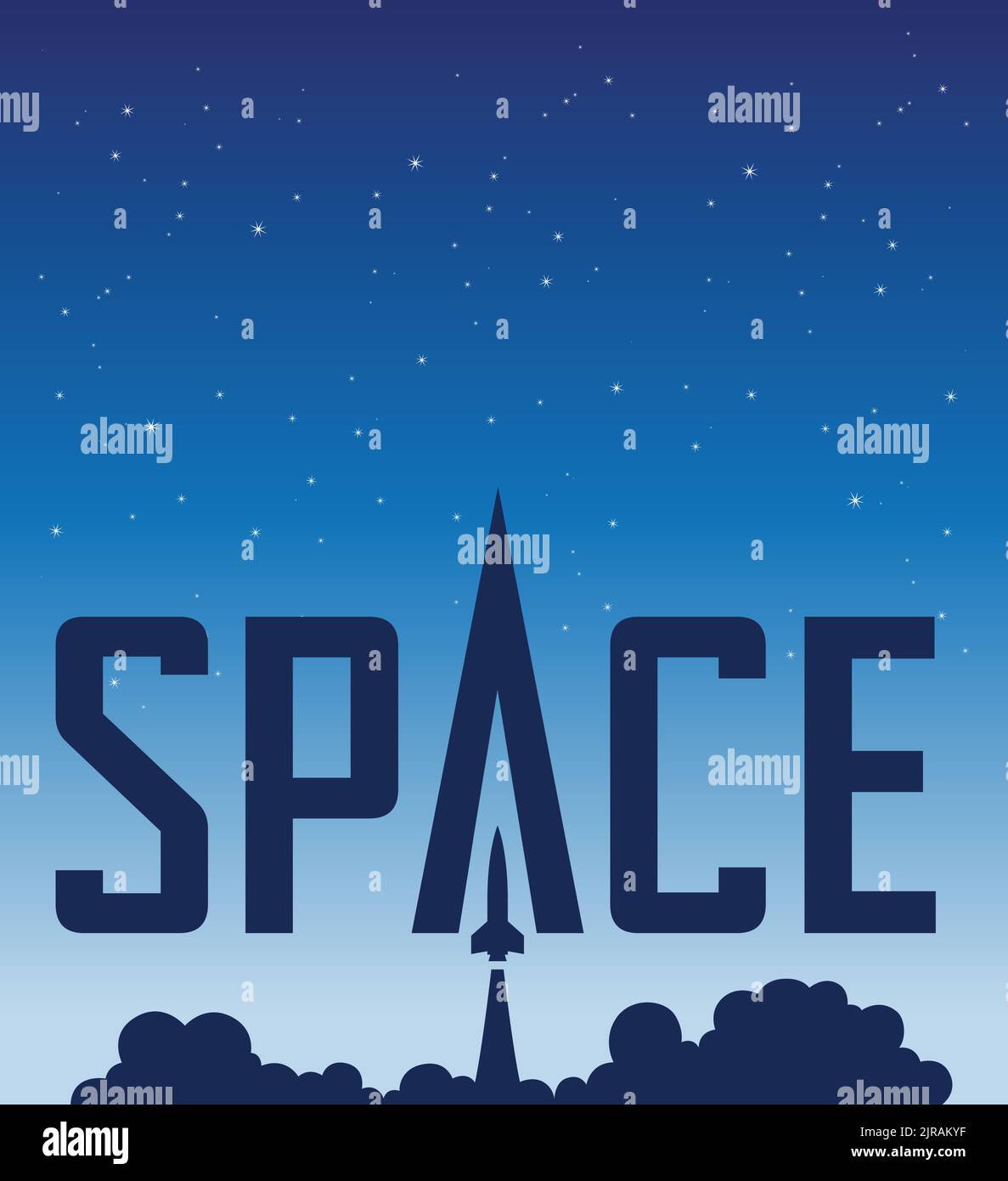 Illustration of Space Poster of a Rocket Launch on a Blue Starry Night ...