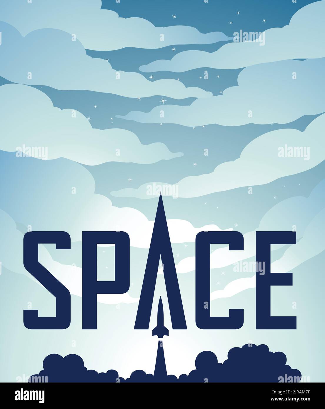 Illustration of Space Poster of a Rocket Launch Over a Greyish Blue ...