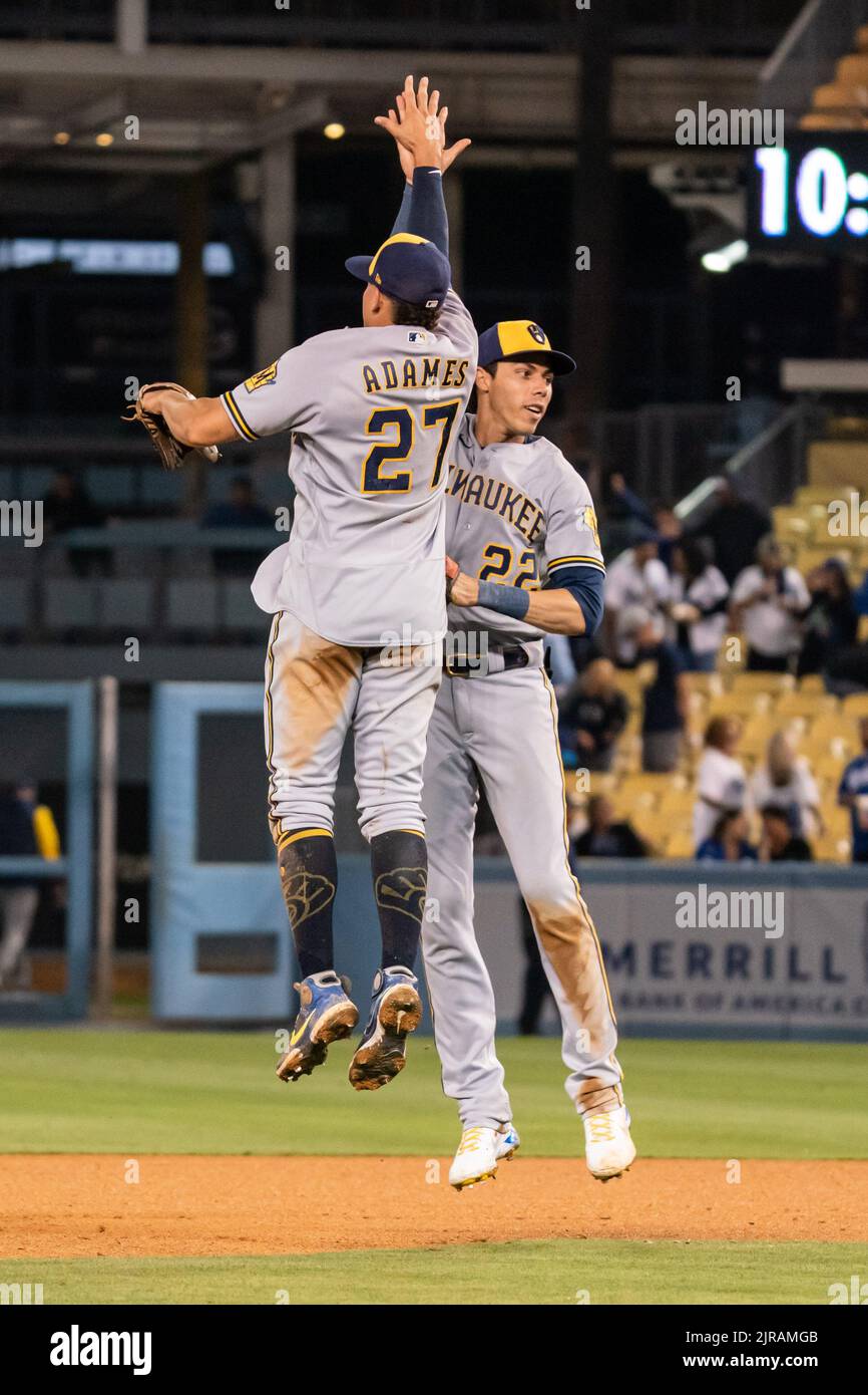 Milwaukee Brewers shortstop Willy Adames (27) celebrates with left ...