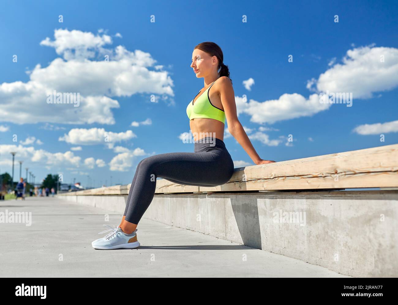 happy young woman doing sports on sea promenade Stock Photo - Alamy