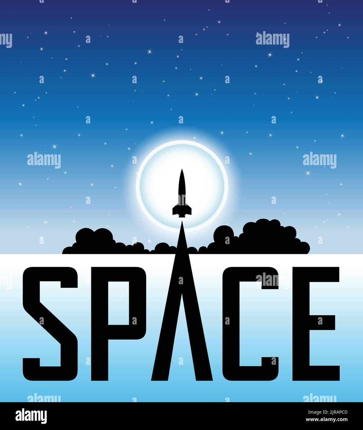 Illustration of Space Poster of Rocket Launching Over Blue Night Sky ...