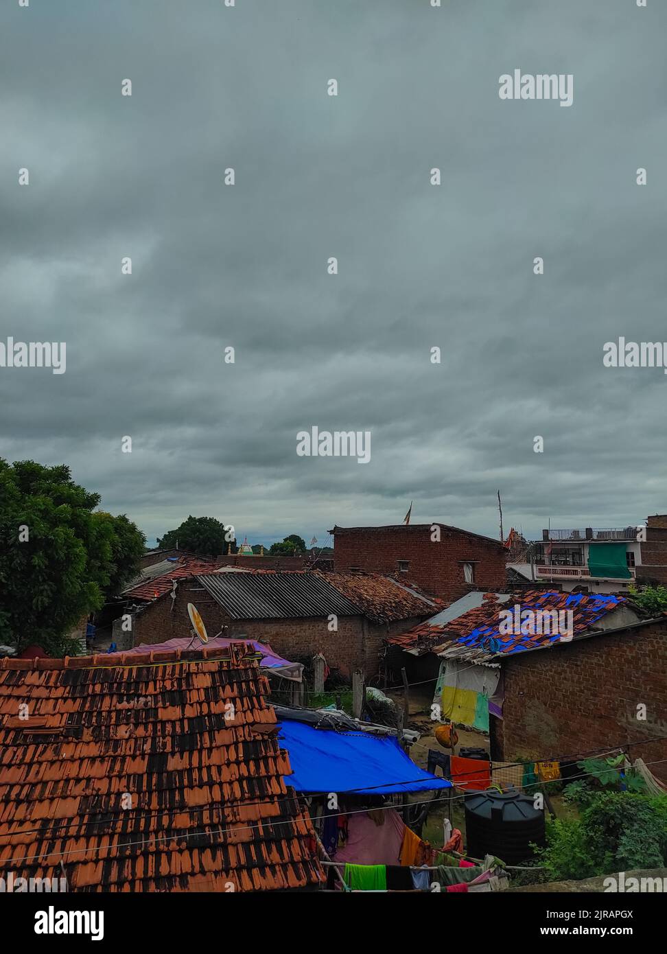 High Angle Shot Of Indian Village Traditional Old Mud House Clay Roof ...